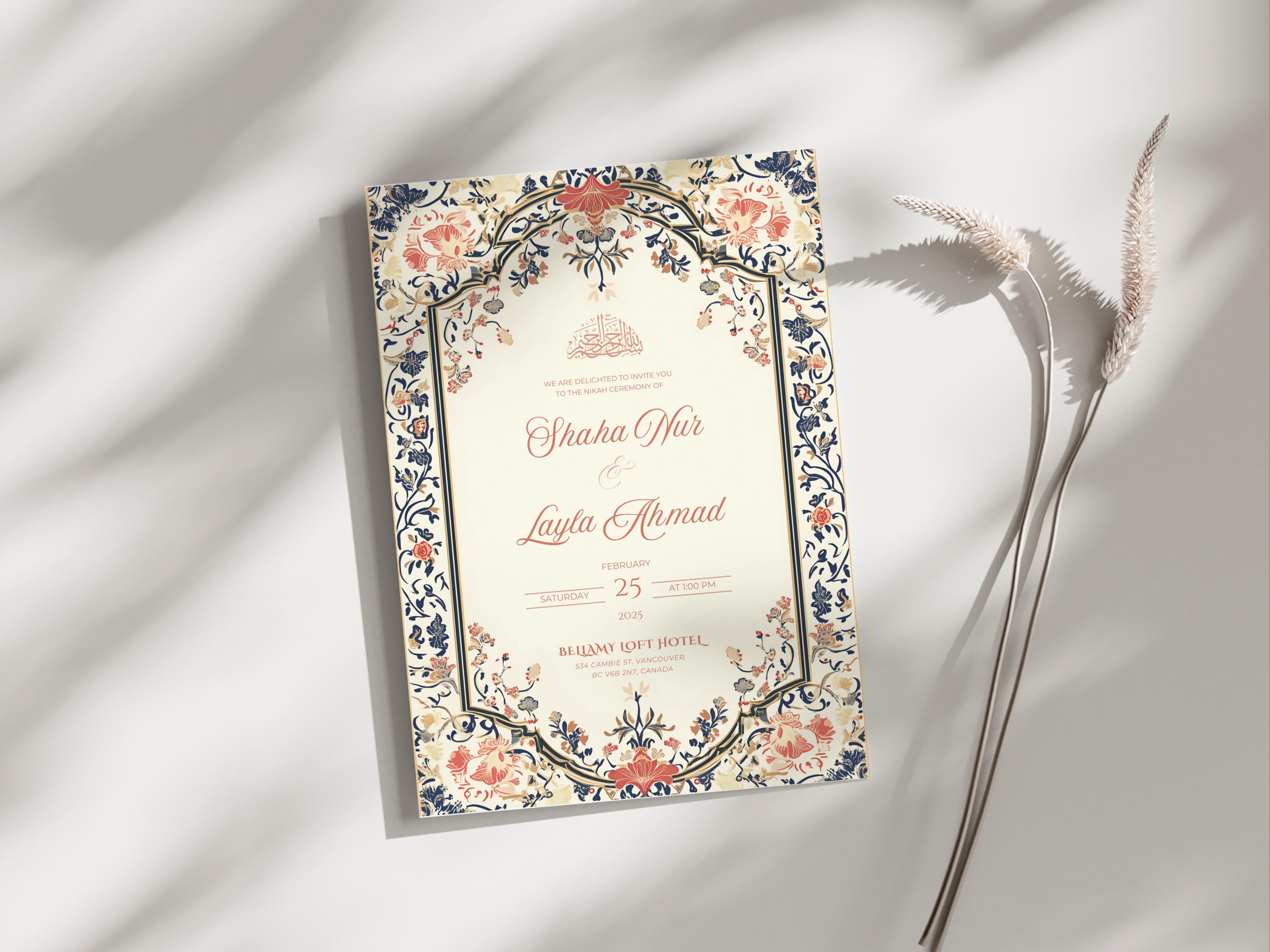 Muslim Wedding Invitation Template Download Nikkah Invitation Digital ...