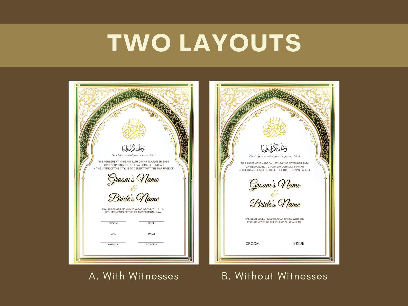 Nikkah Certificate Islamic Wedding Contract Marriage Certificate Nikah ...