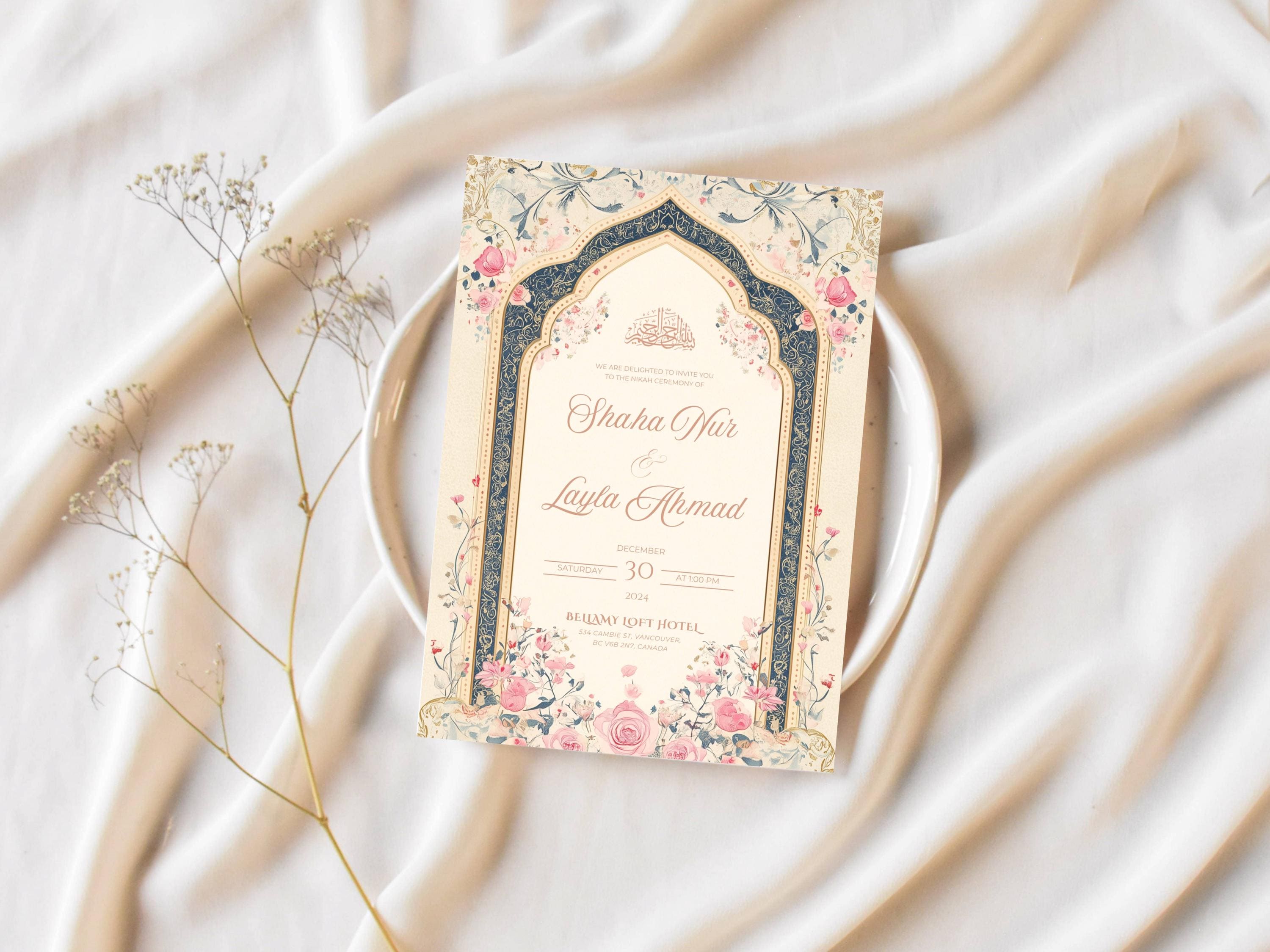 Islamic Wedding Invitation Template Download Nikkah Invitation Digital ...
