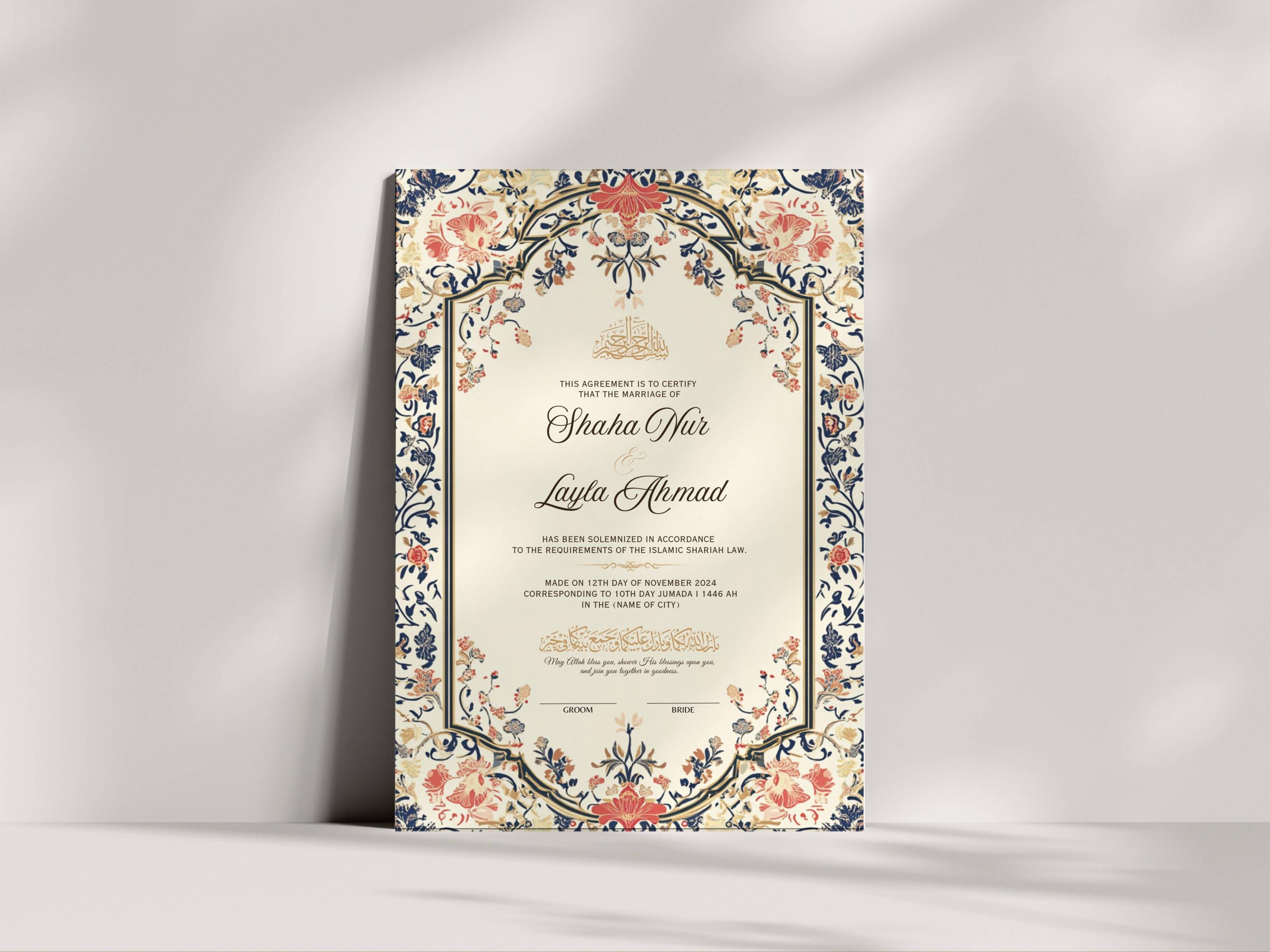 Editable Nikkah Certificate Digital Nikkah Contract Template Muslim ...