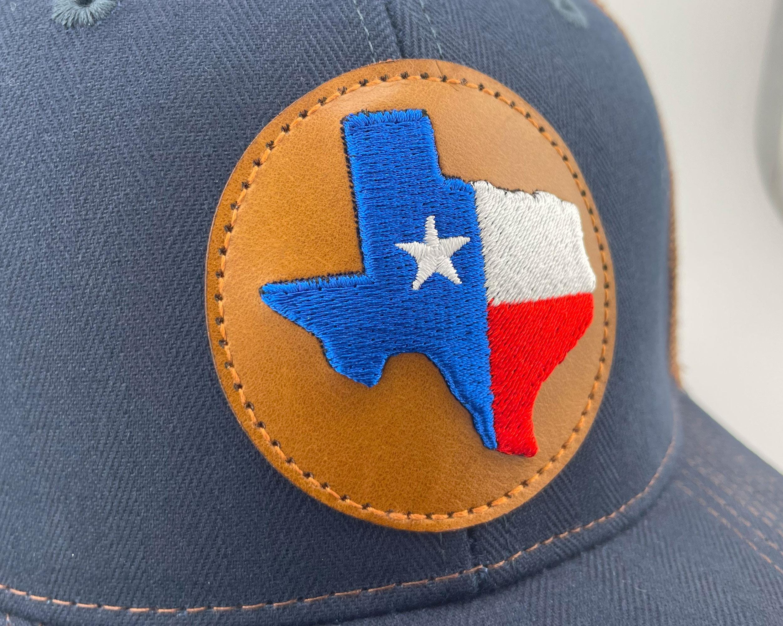 Texas Map and Flag Hat, Leather and Embroidery Patch, Premium Mesh ...