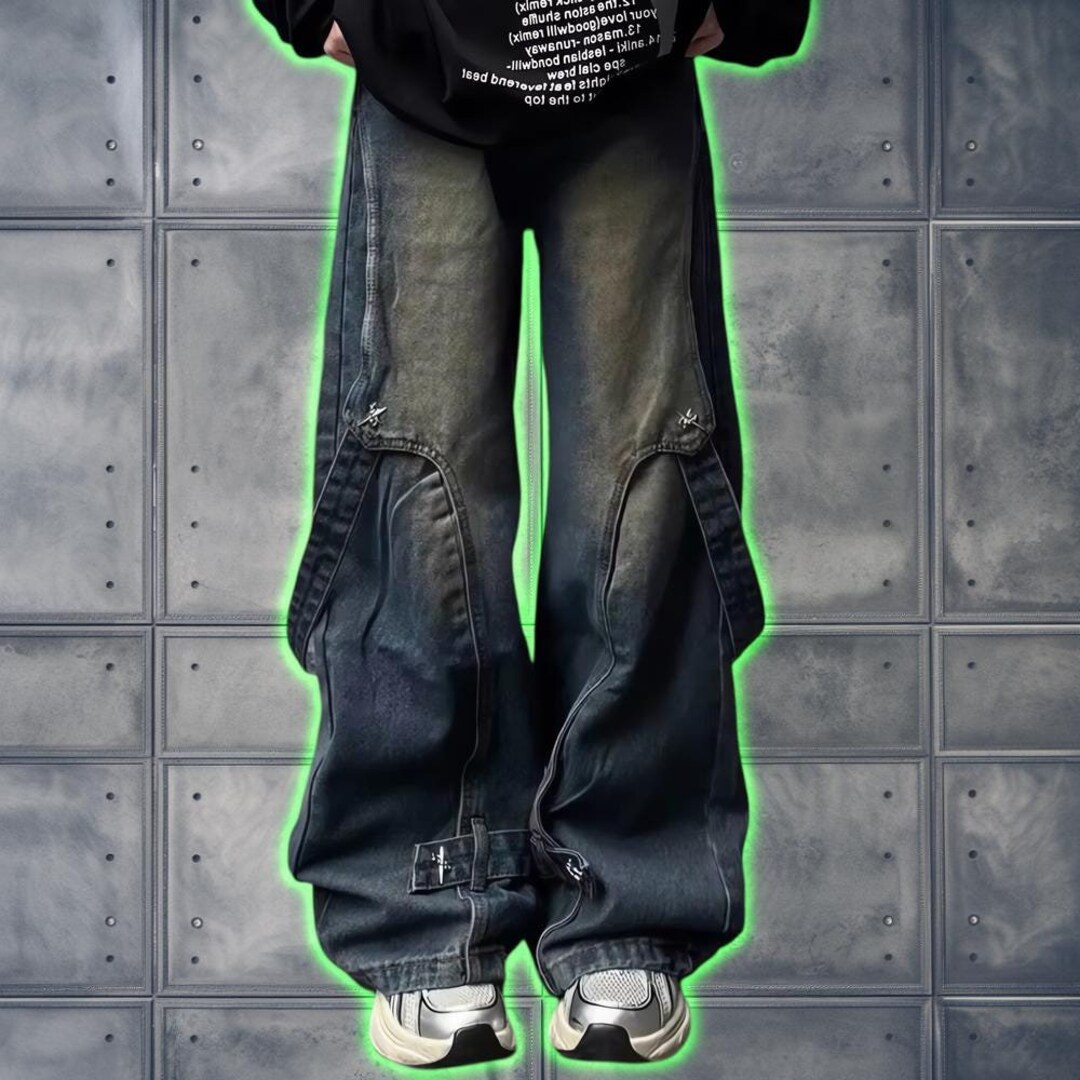 Loose Straight Baggy Jeans, Vintage Wash Destroyed Jeans, Emo Denim ...