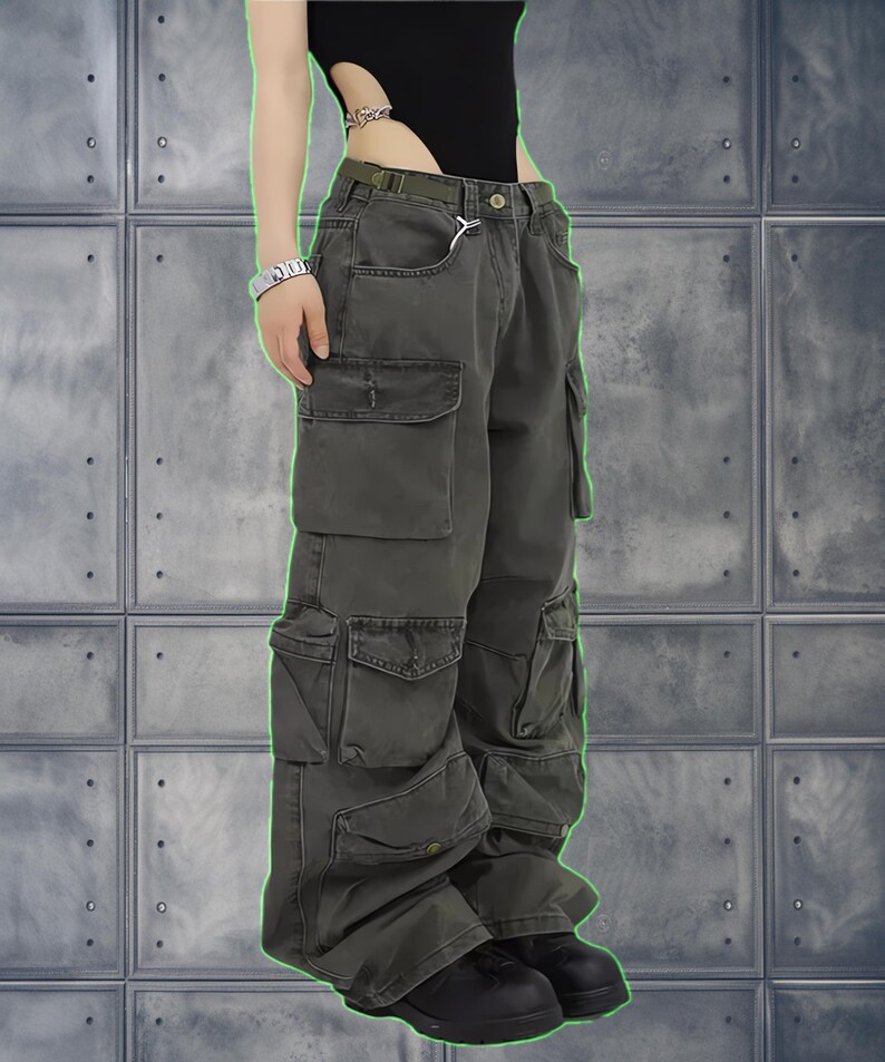 Black/military Green Baggy Jeans, Vintage Wash Destroyed Jeans, Emo ...