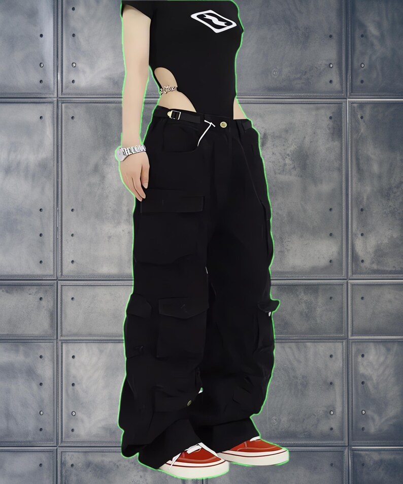 Black/military Green Baggy Jeans, Vintage Wash Destroyed Jeans, Emo ...