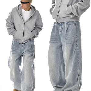 Light Blue Retro Wide Leg Baggy Jeans, Vintage Jeans, Streetwear Denim ...