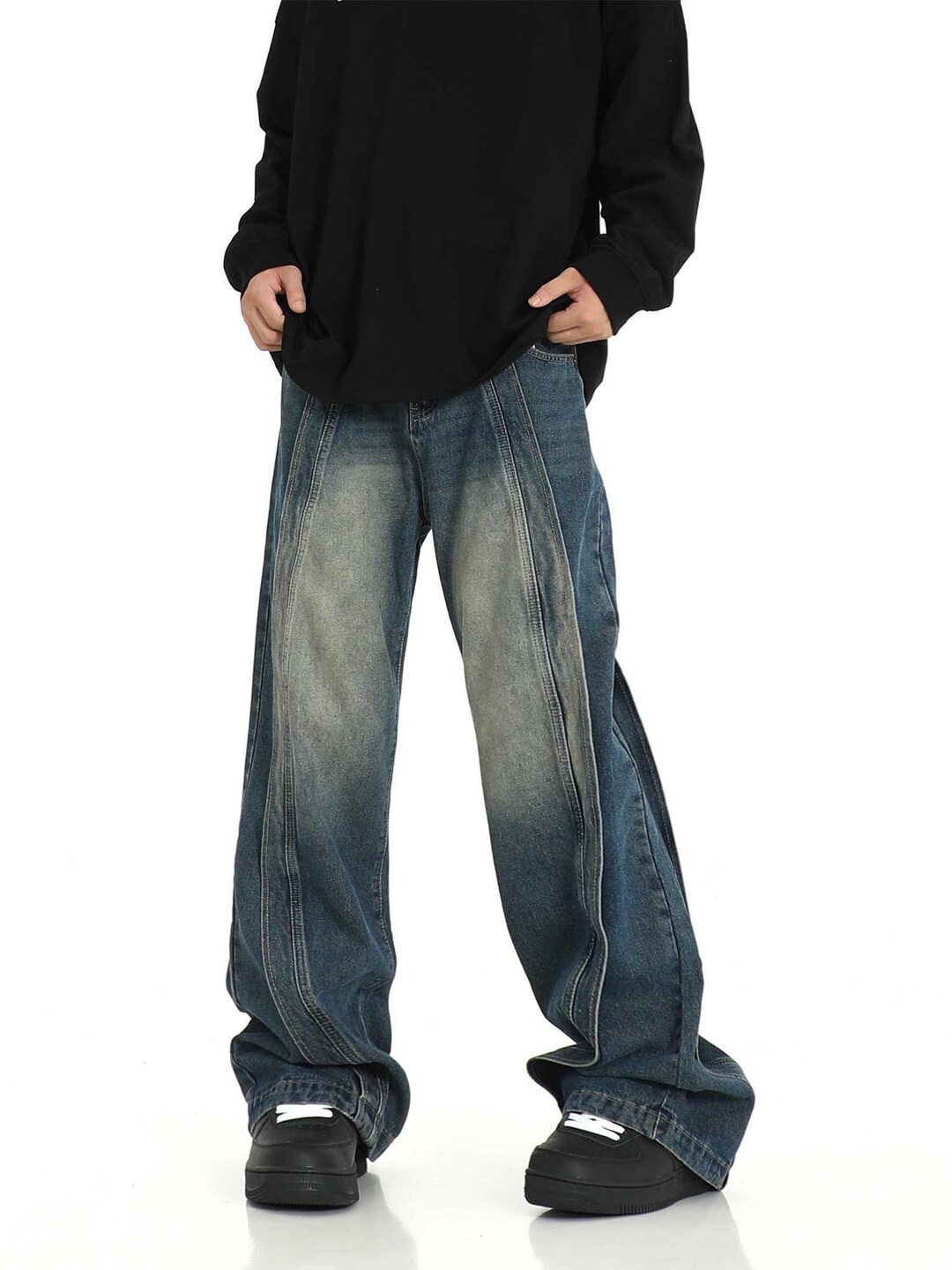 Vintage Washed Baggy Jeans, Vintage Wash Destroyed Jeans, Emo Denim ...