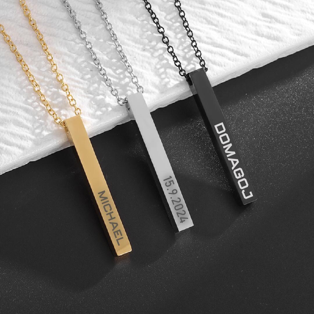 Personalized Name Bar Necklace Square 3D Bar Custom Name/date/symbol ...