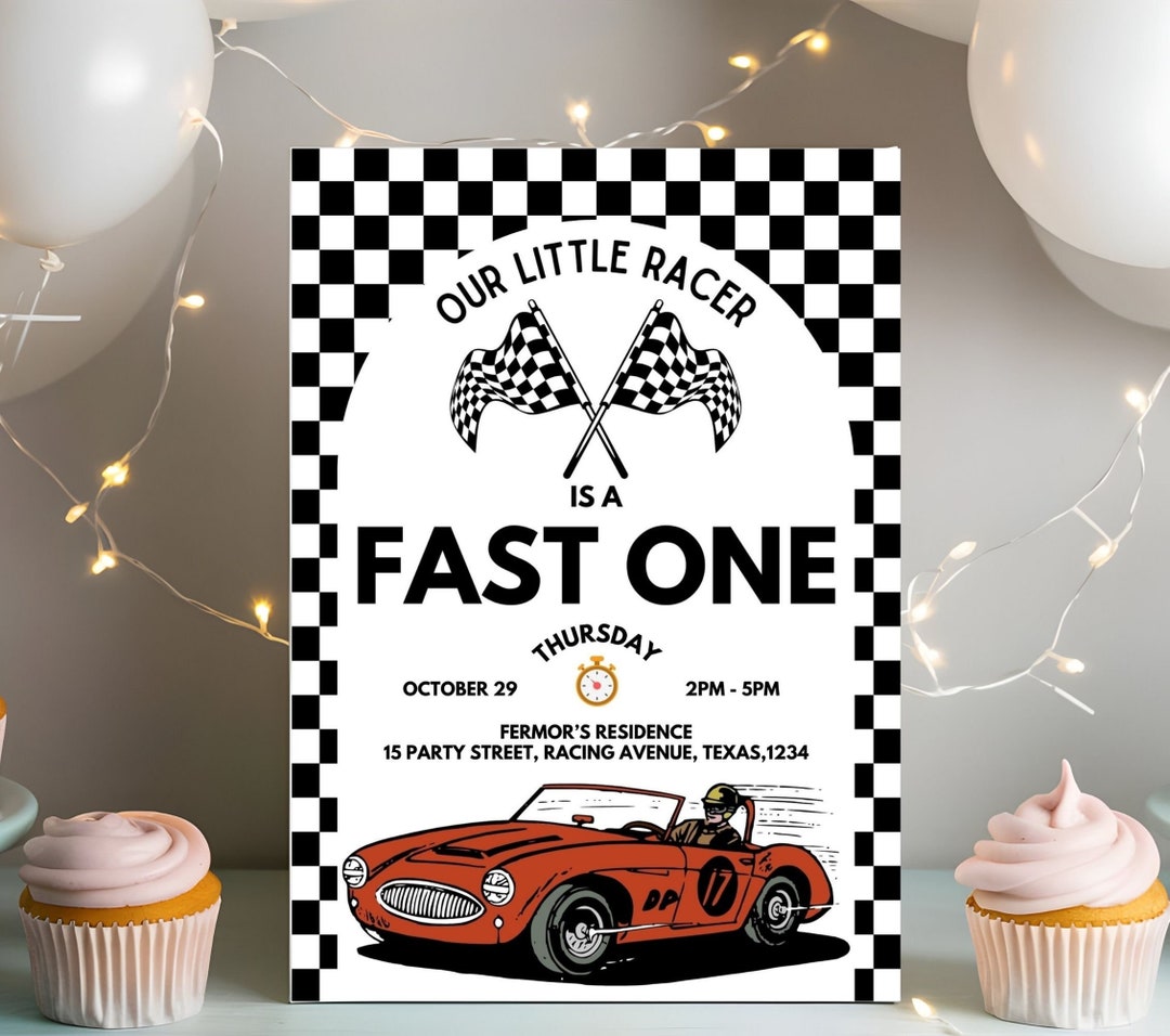 FAST ONE First Birthday Invitation, Race Car Invitation, Race Car 1st ...