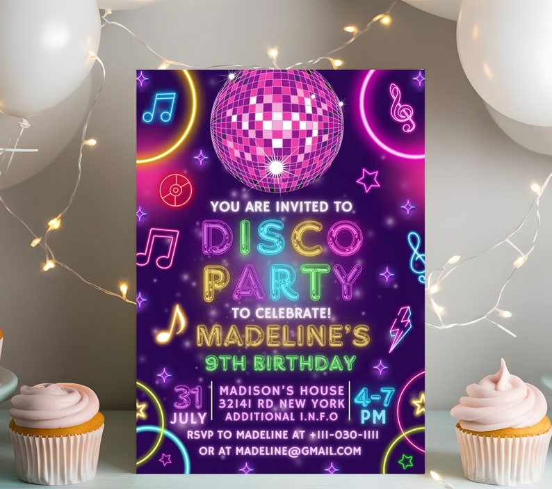 Editable Disco Party Birthday Invitation, Disco Gender Neutral Invites ...