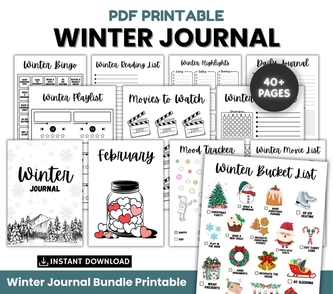 40 Winter Journal Pages Bundle, Winter Planner Insert, Winter Bucket ...