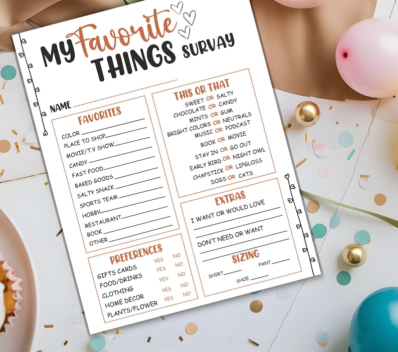 My Favorite Things Survey Questionnaire, Employee Favorites, All About ...