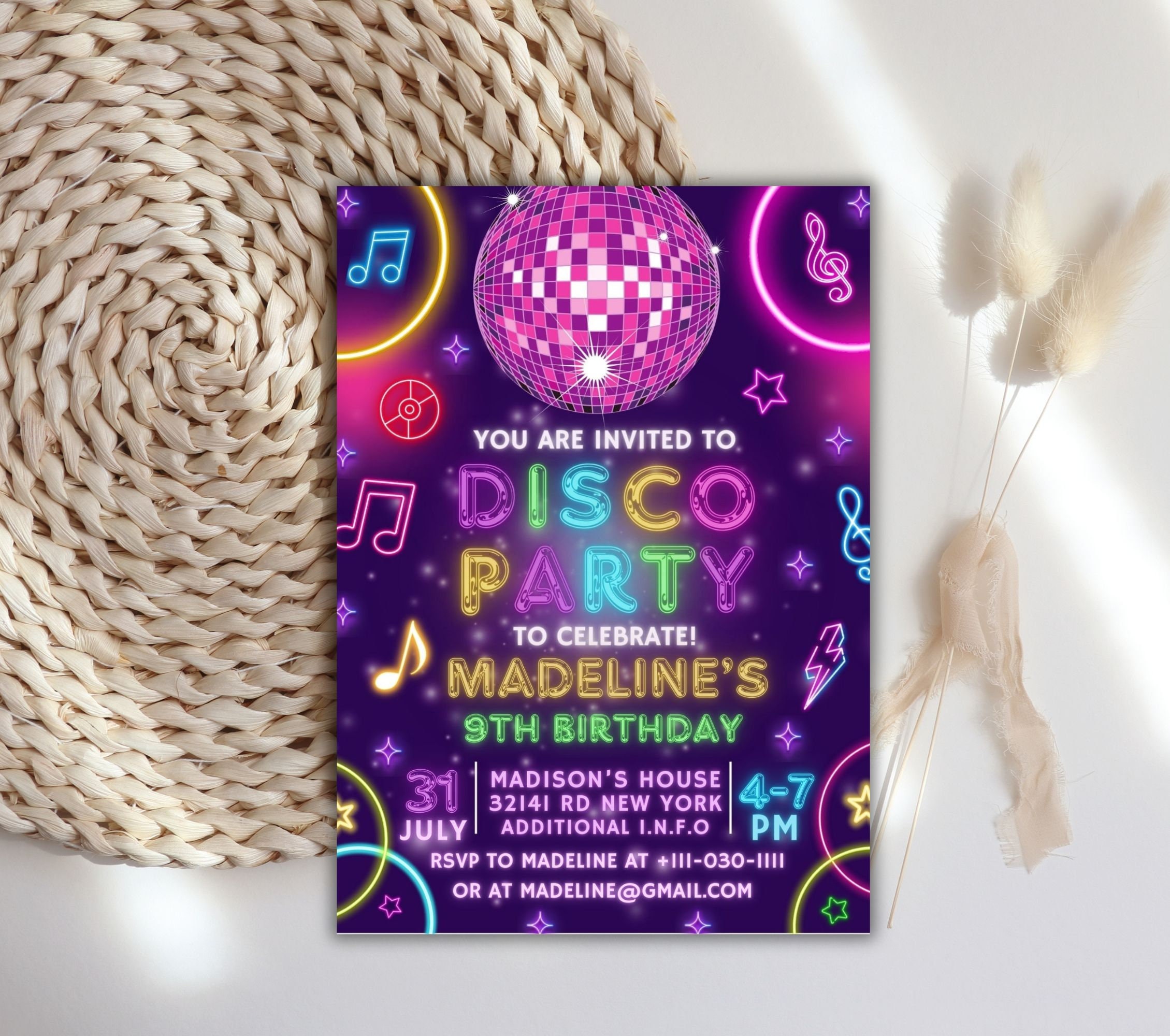 Editable Disco Party Birthday Invitation, Disco Gender Neutral Invites ...