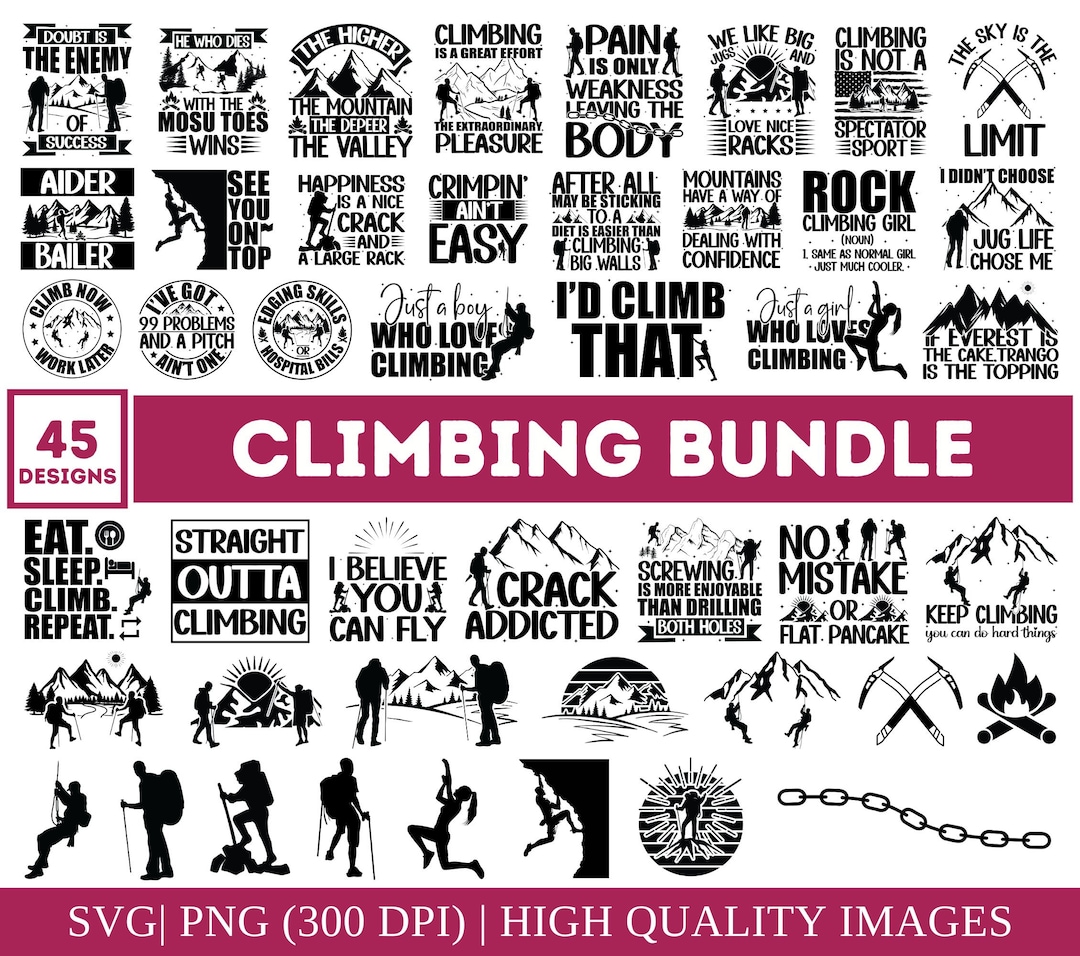 Climbing SVG PNG Bundle, Rock Climbing Png, Climber Png, Bouldering Svg ...