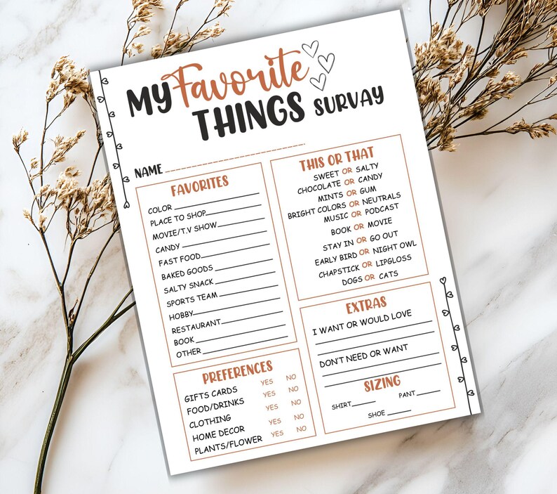My Favorite Things Survey Questionnaire, Employee Favorites, All About ...