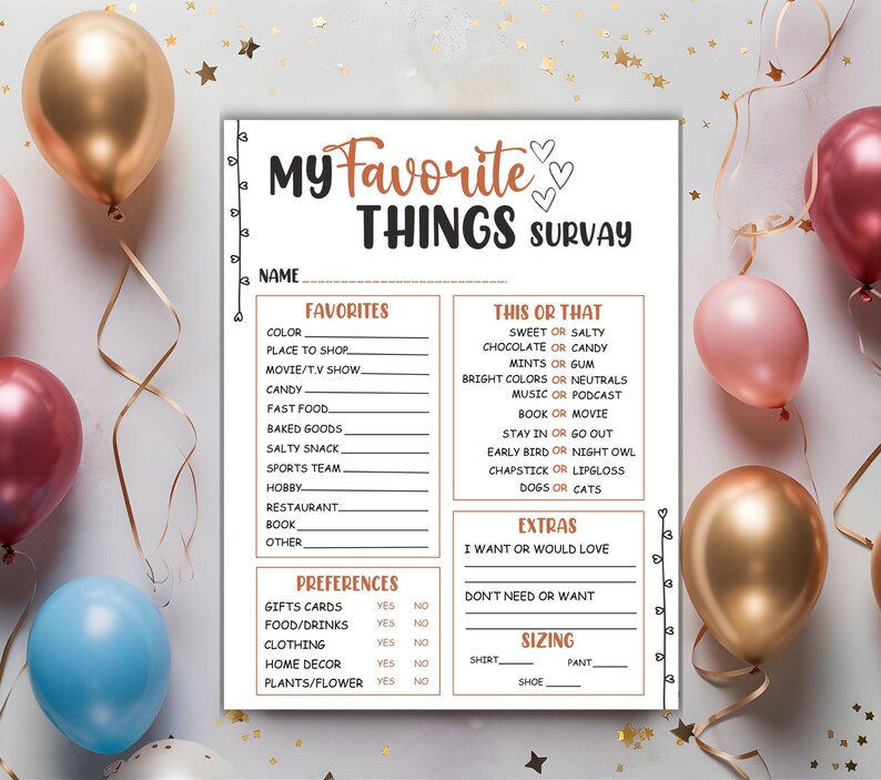 My Favorite Things Survey Questionnaire, Employee Favorites, All About ...