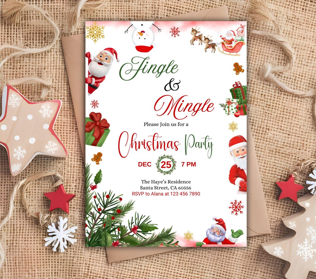 Editable Jingle & Mingle Christmas Party Template, Trendy Christmas ...