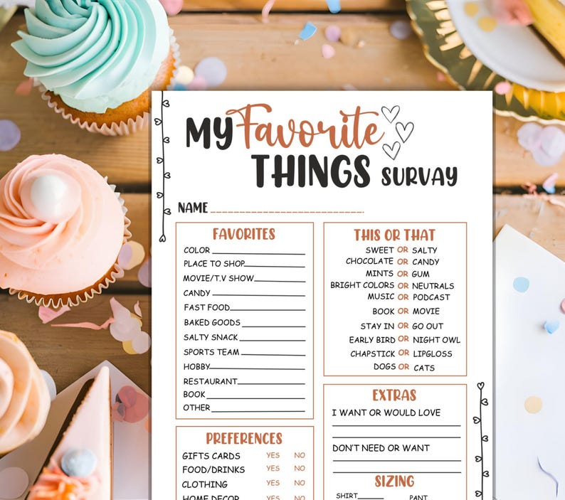 My Favorite Things Survey Questionnaire, Employee Favorites, All About ...