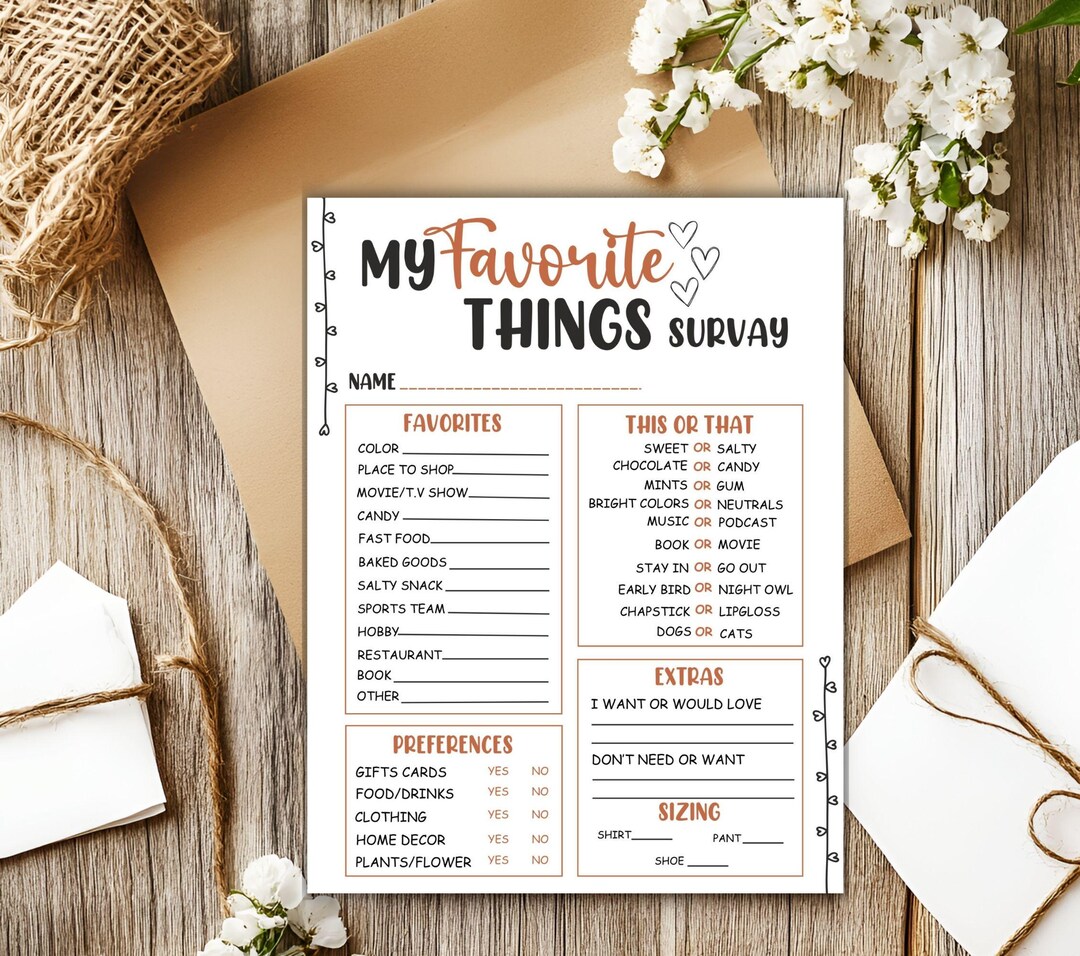 My Favorite Things Survey Questionnaire, Employee Favorites, All About ...