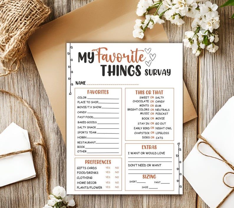 My Favorite Things Survey Questionnaire, Employee Favorites, All About ...