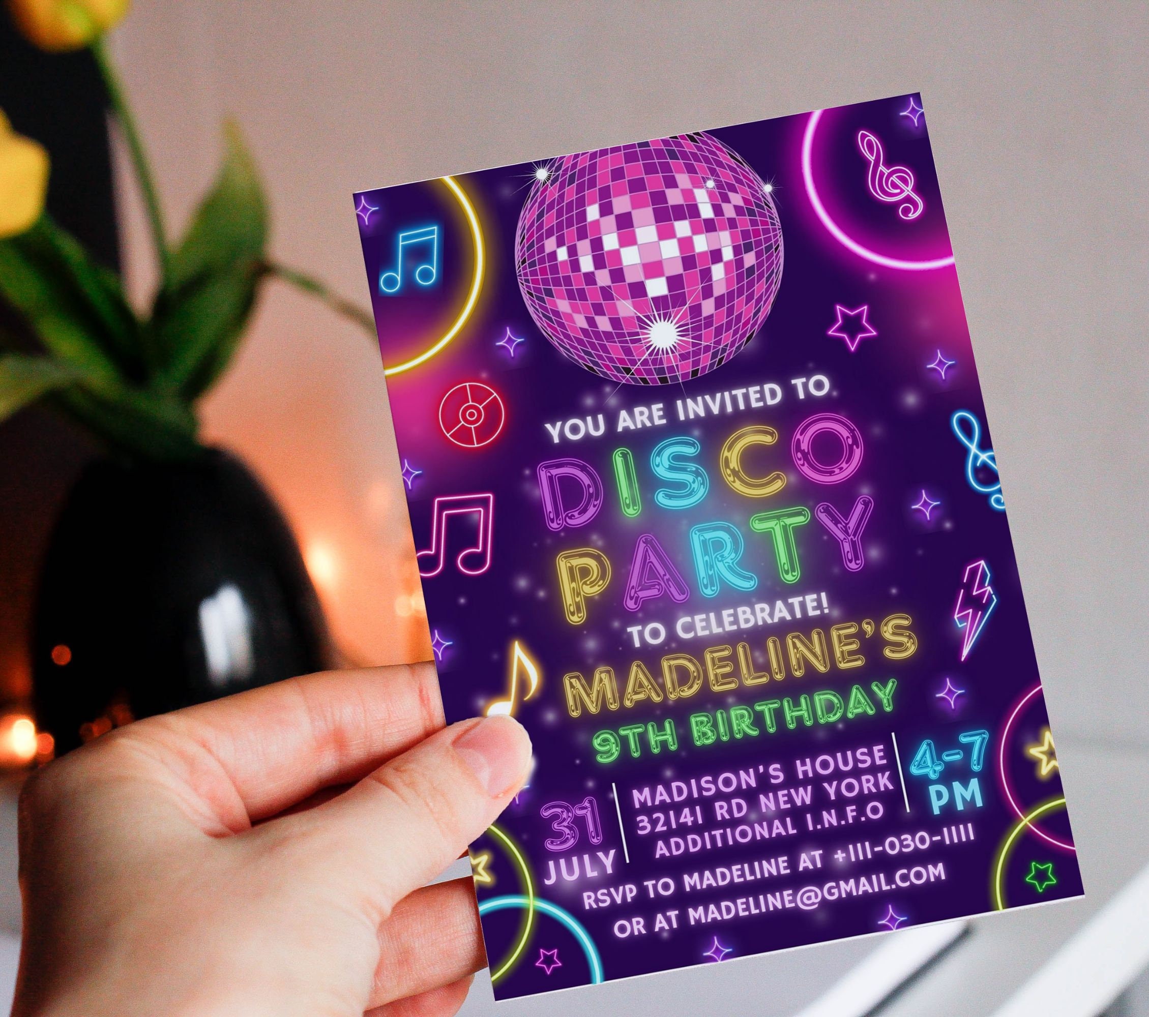 Editable Disco Party Birthday Invitation, Disco Gender Neutral Invites ...