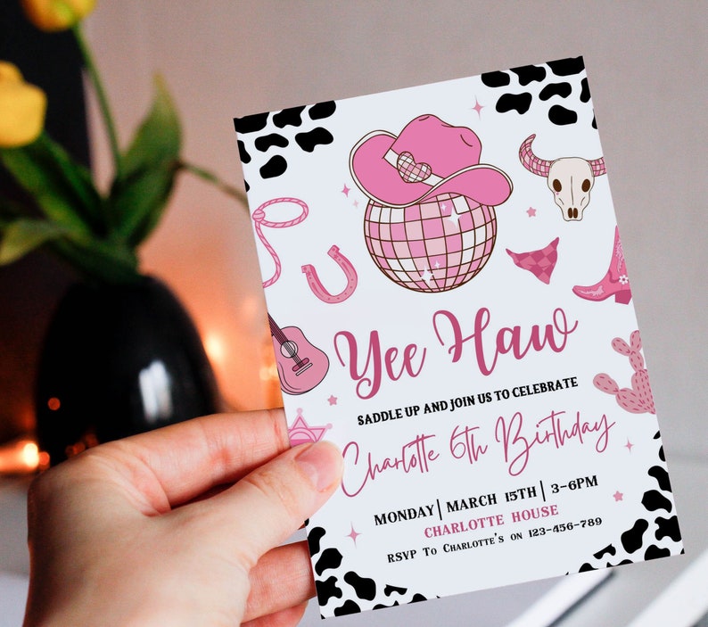 Editable Pink Cowgirl Birthday Party Invitation, Yee Haw Cowgirl Party ...