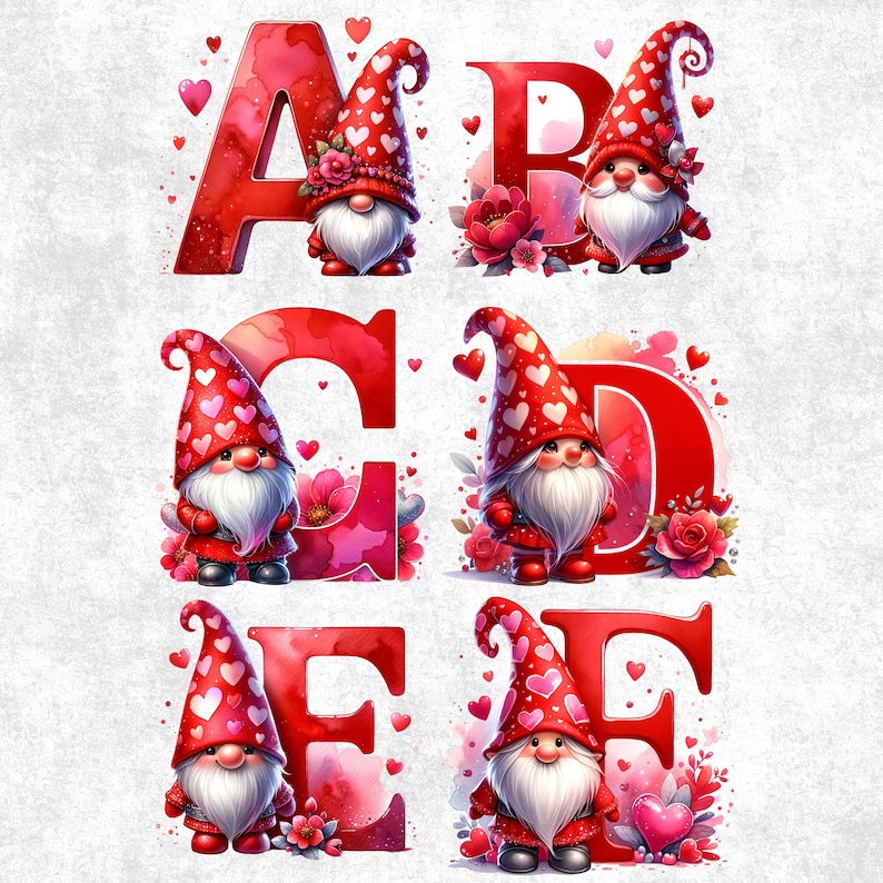 Valentines Day Alphabet PNG, Valentine Gnome, Valentines Doodle Letters ...