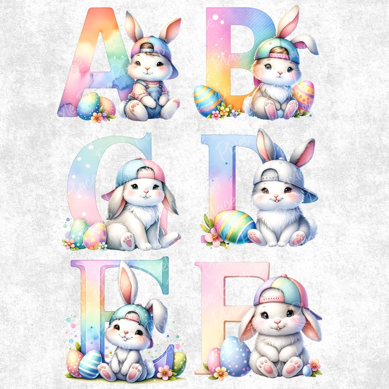 Easter Bunny Alphabet Letters PNG Bundle, Easter Bunny Clipart Digital ...