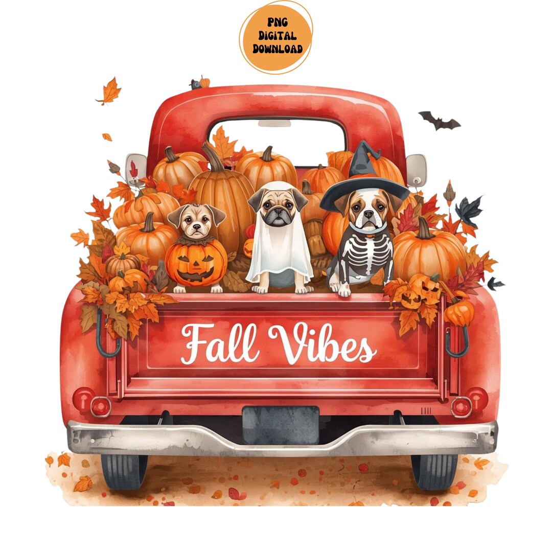 Little Red Truck Fall Png, Halloween Truck Dog PNG for Sublimation ...