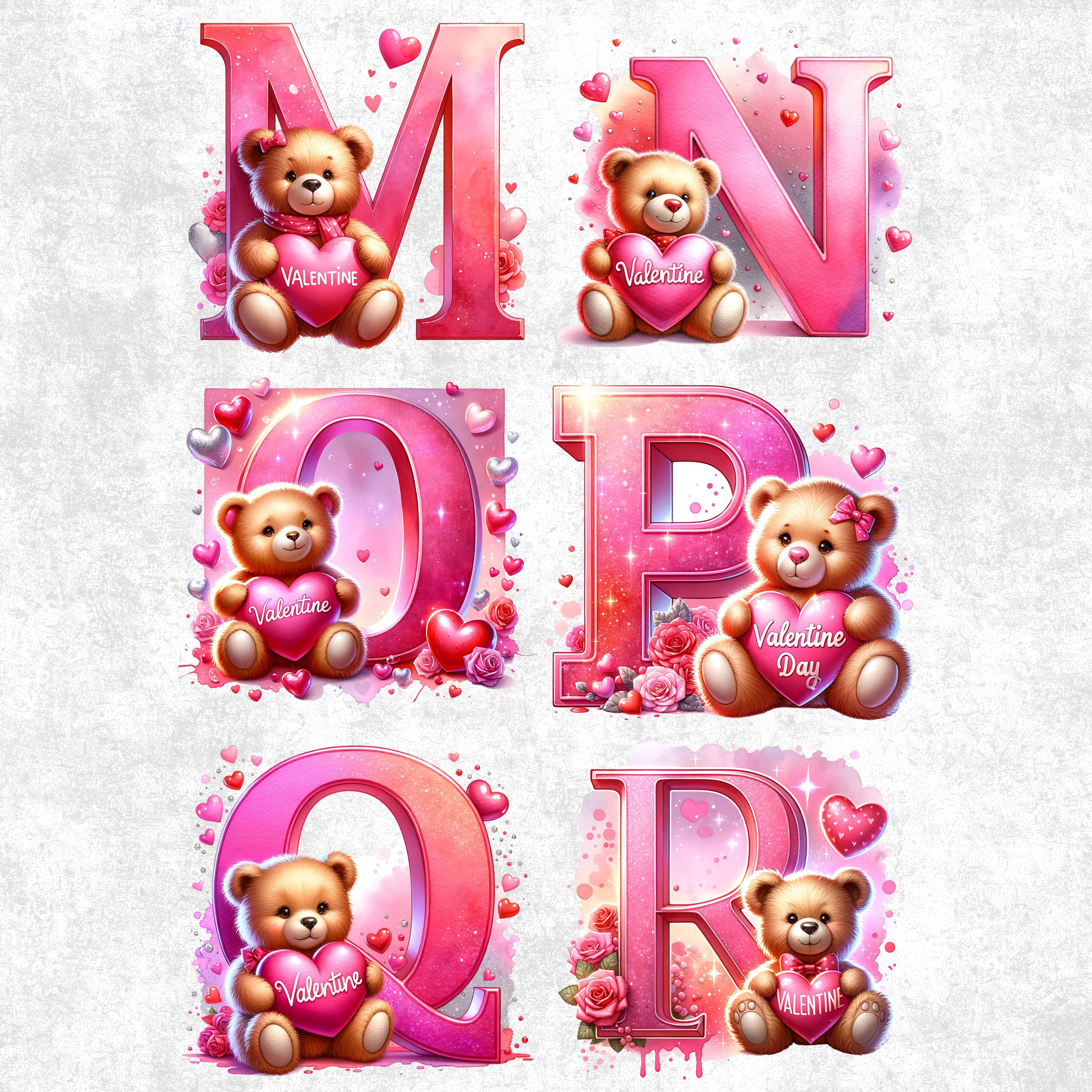 Valentines Day Alphabet PNG, Valentine Teddy, Valentines Doodle Letters ...
