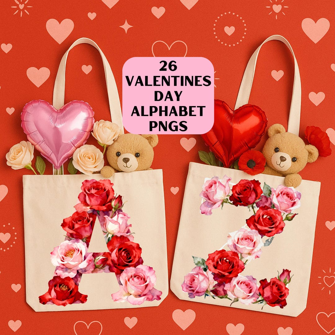 Valentines Day Alphabet PNG, Valentine Rose, Valentines Doodle Letters ...