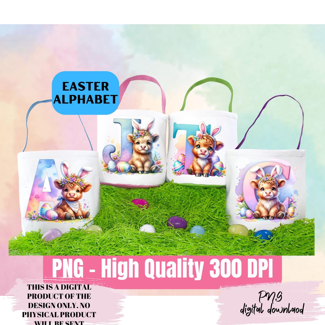 Easter Highland Cow Alphabet Letters PNG Bundle, Easter Highland Cow ...
