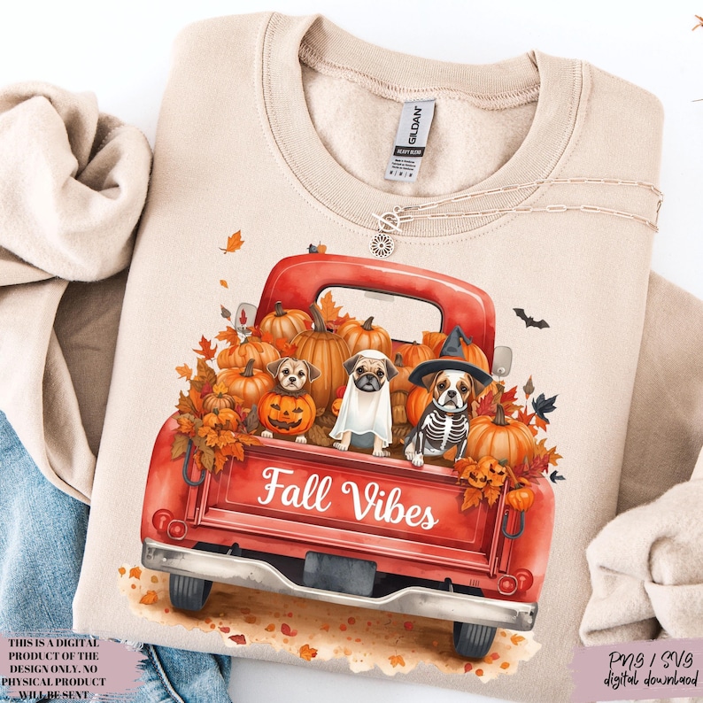 Little Red Truck Fall Png, Halloween Truck Dog PNG for Sublimation ...