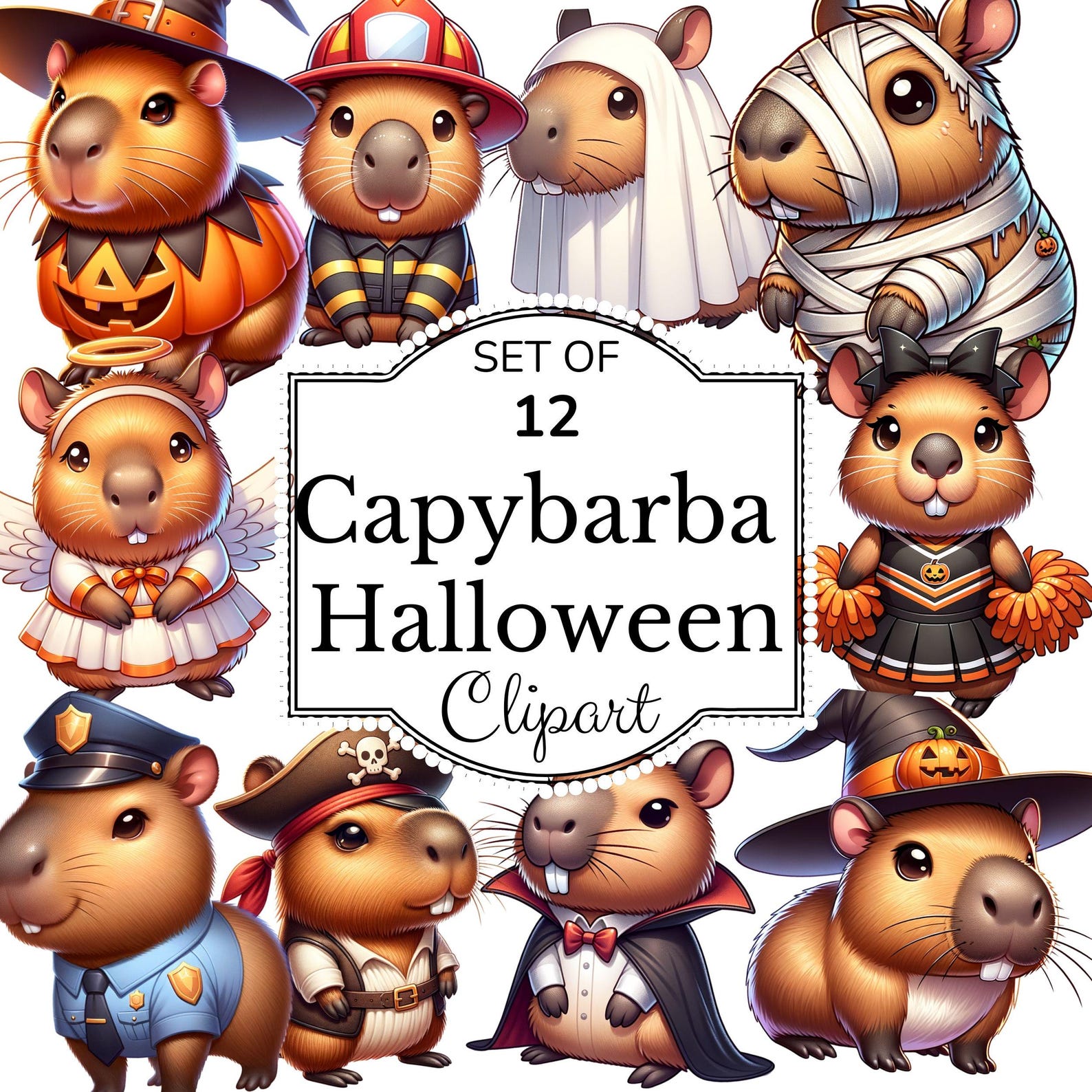 12 Capybara Halloween Bundle Png, Cute Trick or Treat Capybara Png ...
