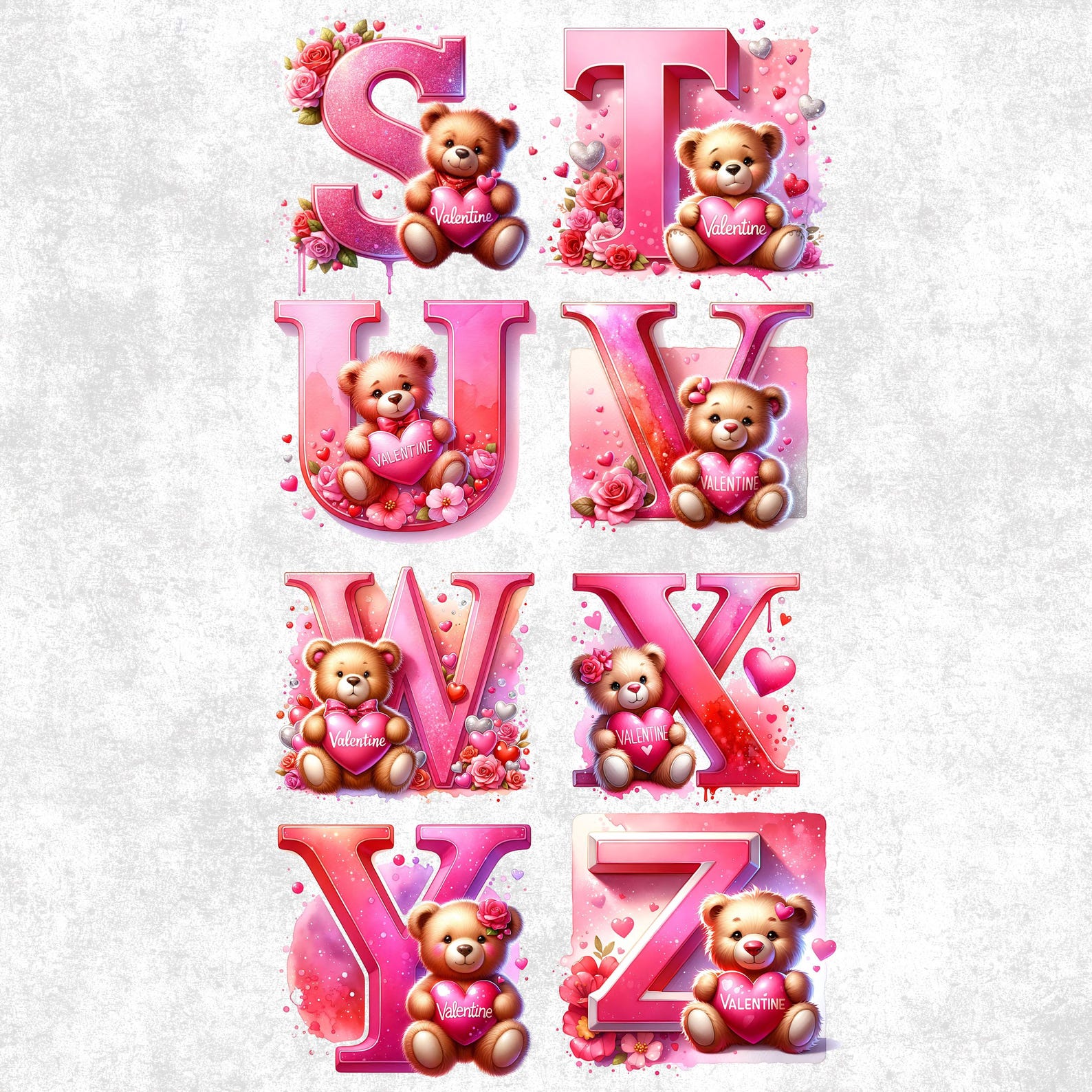 Valentines Day Alphabet PNG, Valentine Teddy, Valentines Doodle Letters ...
