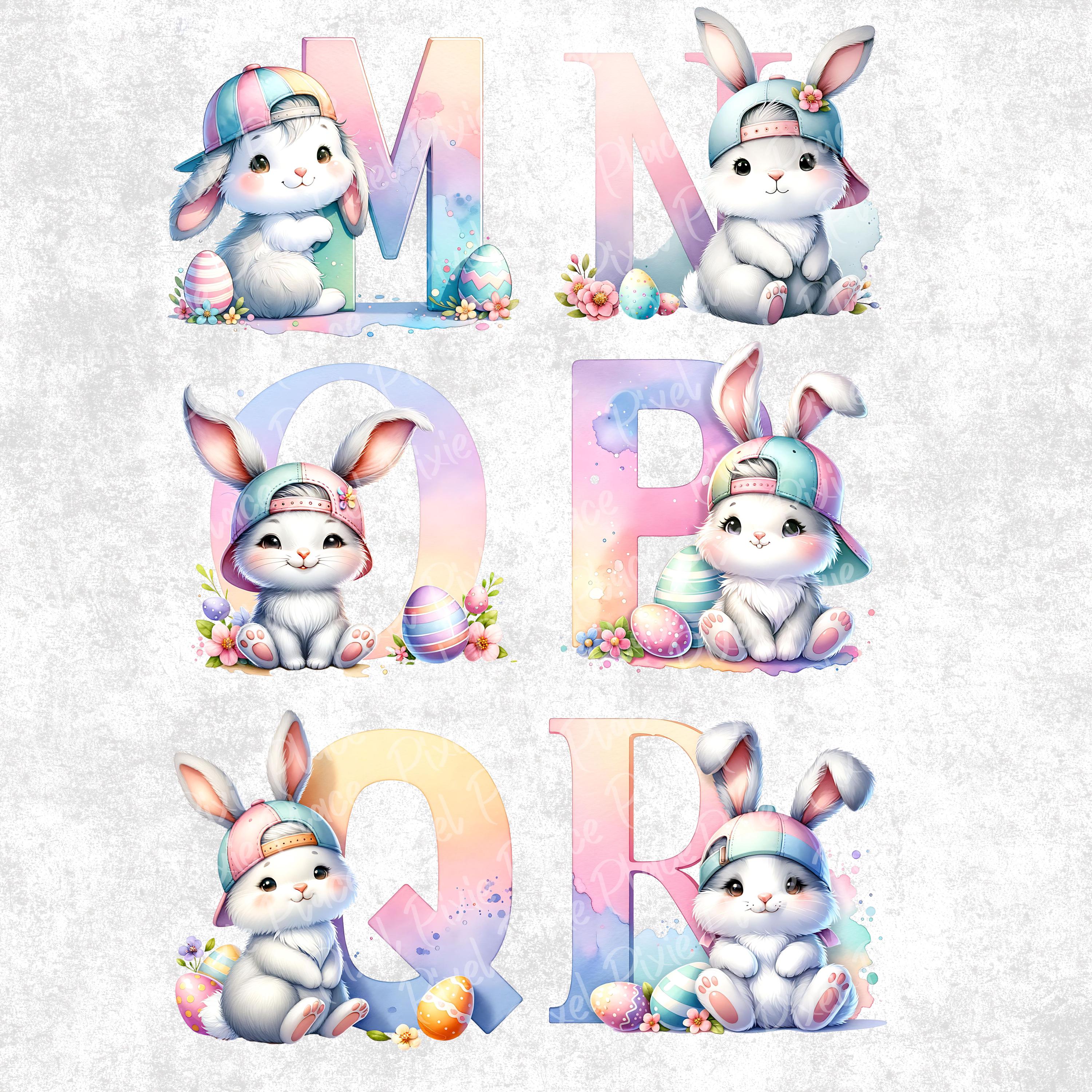 Easter Bunny Alphabet Letters PNG Bundle, Easter Bunny Clipart Digital ...