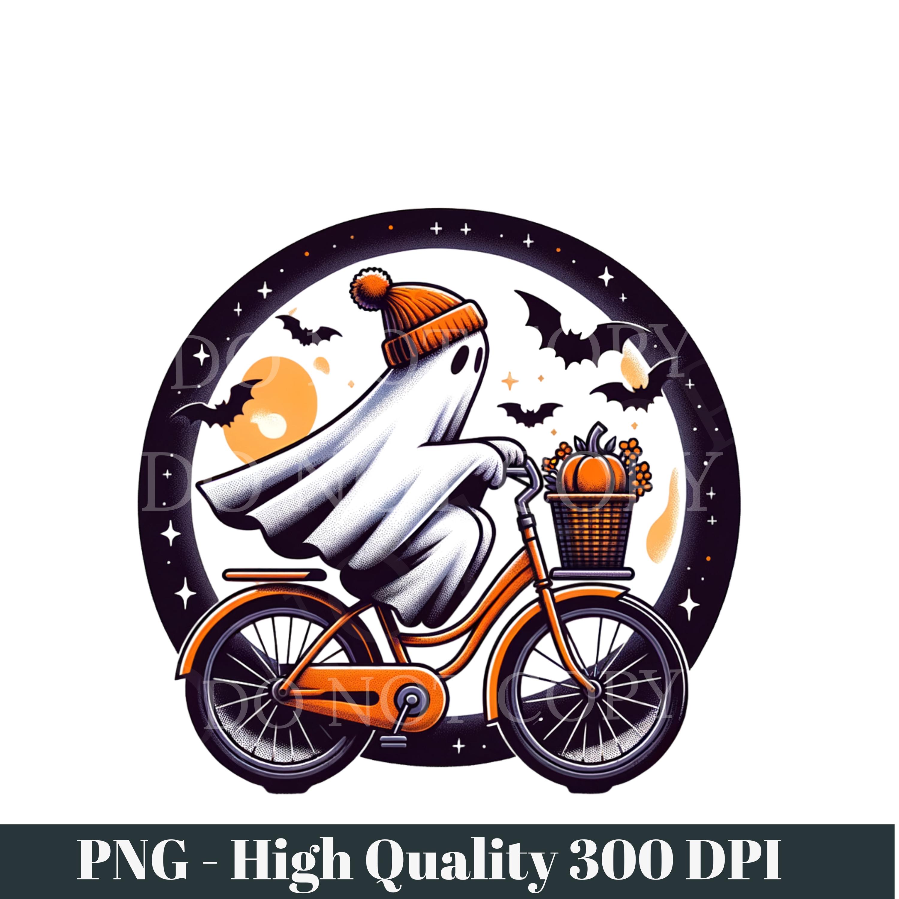 Cute Ghost on Bike Png, Boho Halloween Png, Spooky Bicycle Png, Trendy ...