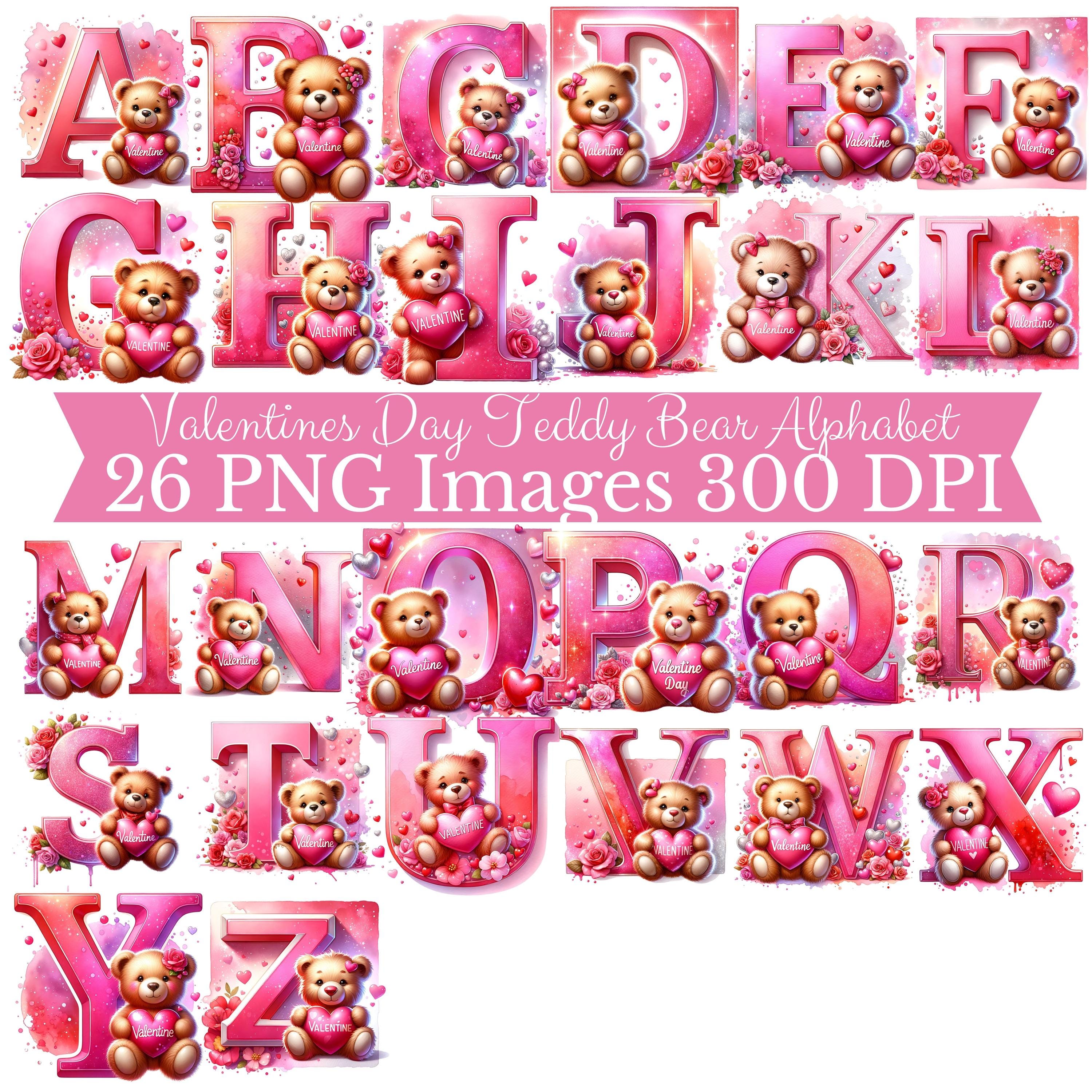 Valentines Day Alphabet PNG, Valentine Teddy, Valentines Doodle Letters ...
