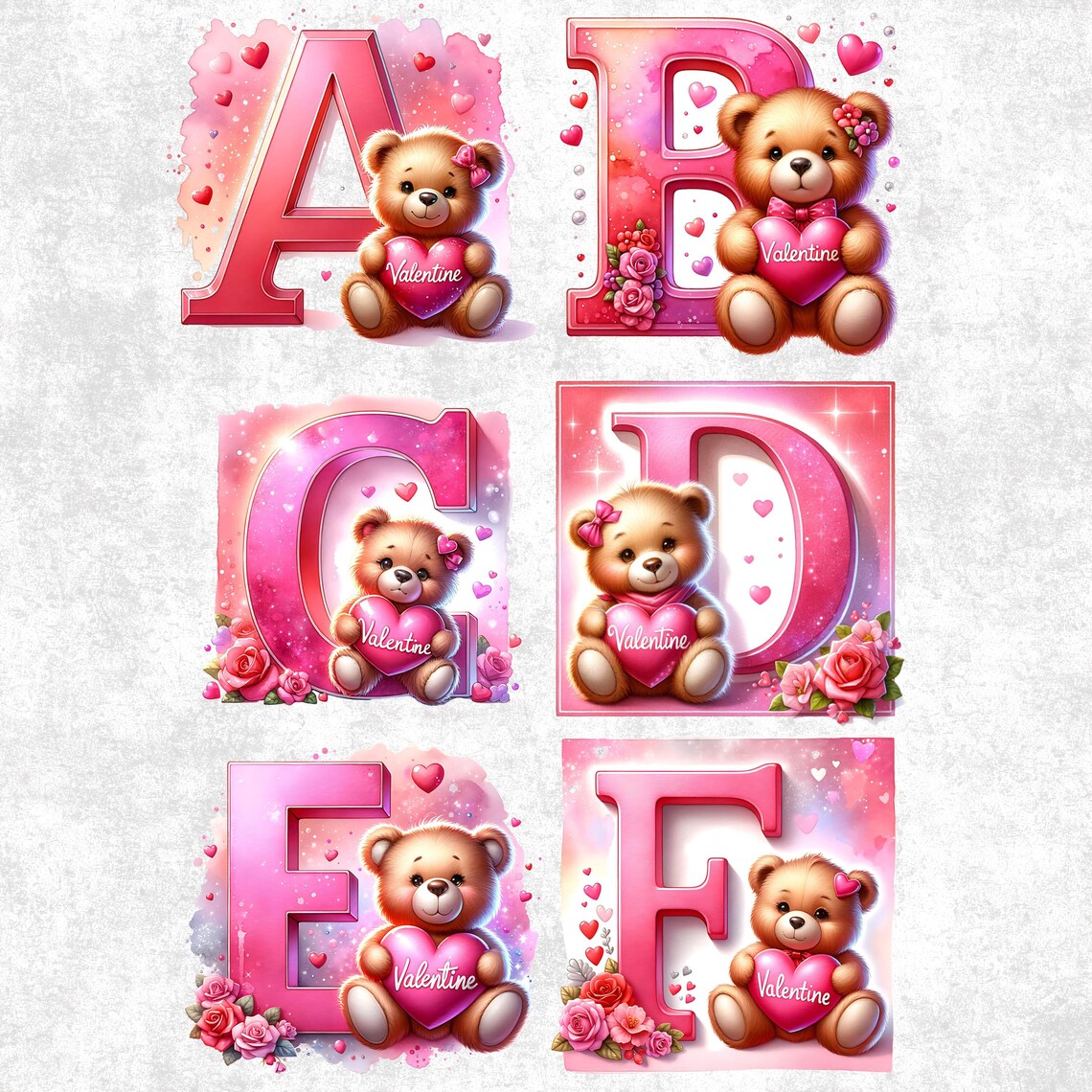 Valentines Day Alphabet PNG, Valentine Teddy, Valentines Doodle Letters ...