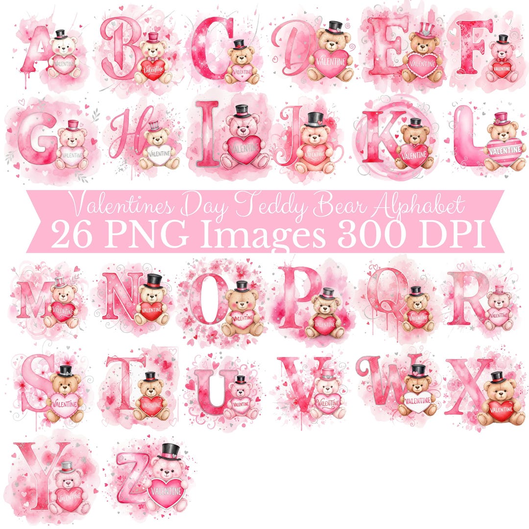Valentines Day Alphabet PNG Valentine Teddy Bear Valentines Doodle ...