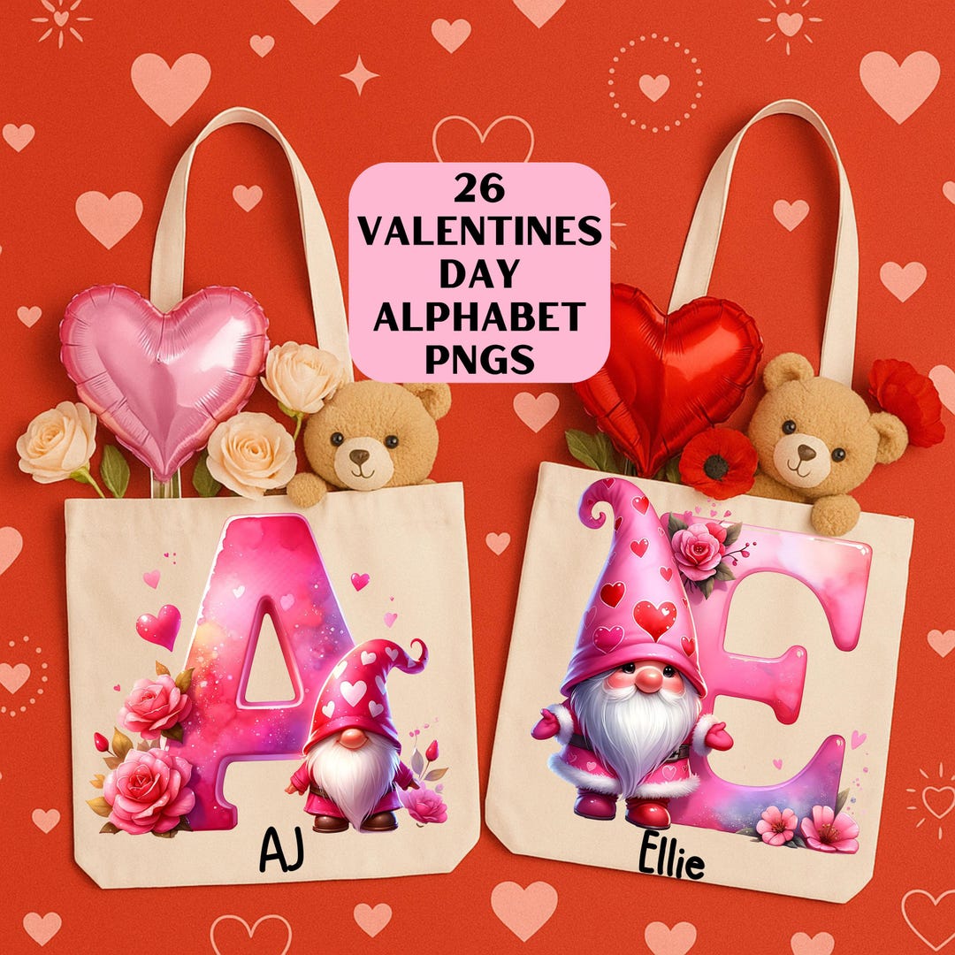 Valentines Day Alphabet PNG, Valentine Gnome, Valentines Doodle Letters ...