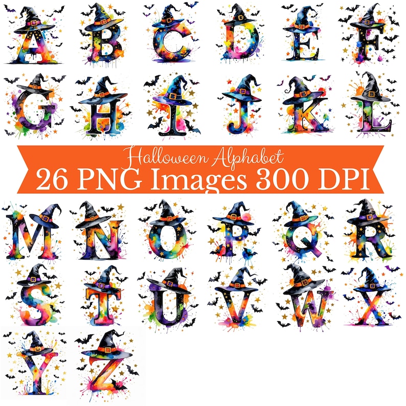 Halloween Alphabet Letters PNG Bundle, Halloween Trick or Treat Bag ...