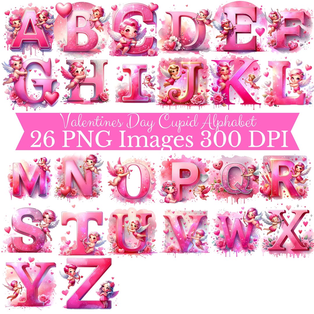 Valentines Day Alphabet PNG, Valentine Cupid Valentines Doodle Letters ...