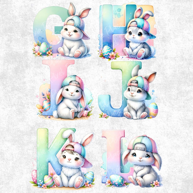 Easter Bunny Alphabet Letters PNG Bundle, Easter Bunny Clipart Digital ...
