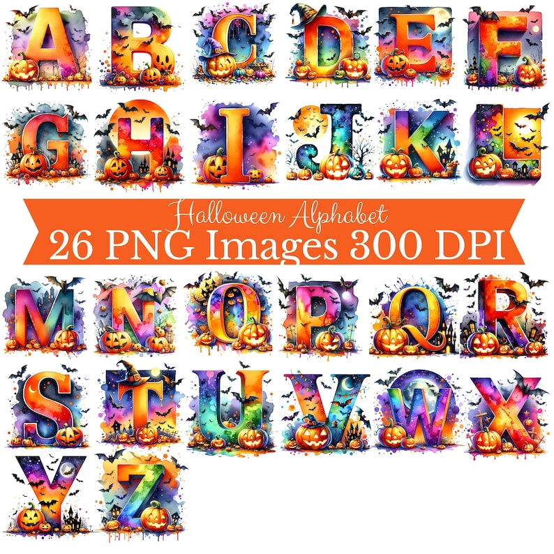 Halloween Alphabet Letters PNG Bundle, Halloween Trick or Treat Bag ...