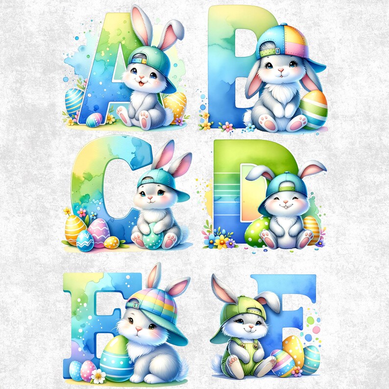 Easter Basket Alphabet PNG Clipart Bundle Name Initials Easter Bunny ...