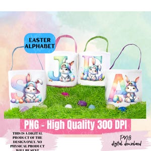 Easter Bunny Alphabet Letters PNG Bundle, Easter Bunny Clipart Digital ...