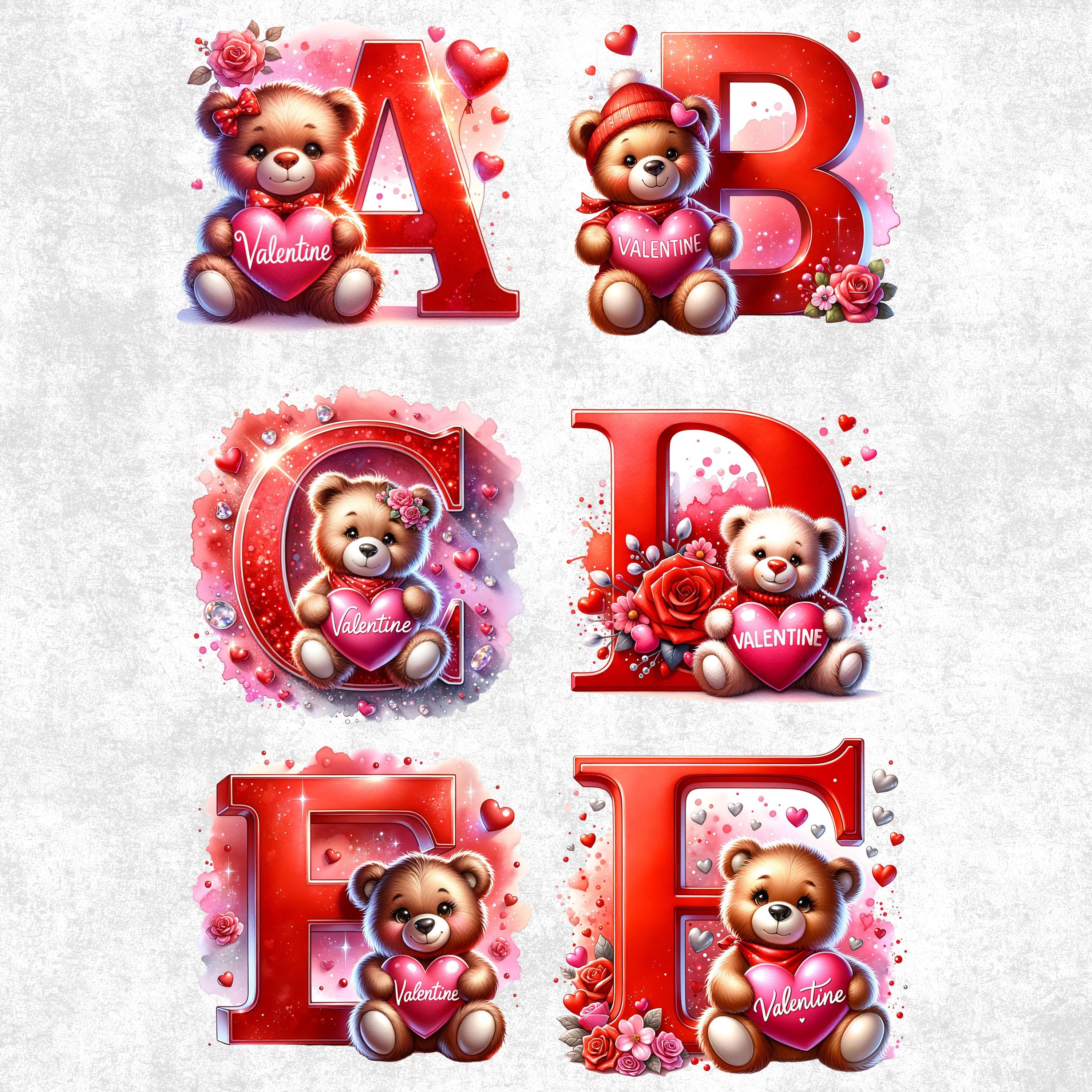 Valentines Day Alphabet PNG, Valentine Teddy, Valentines Doodle Letters ...