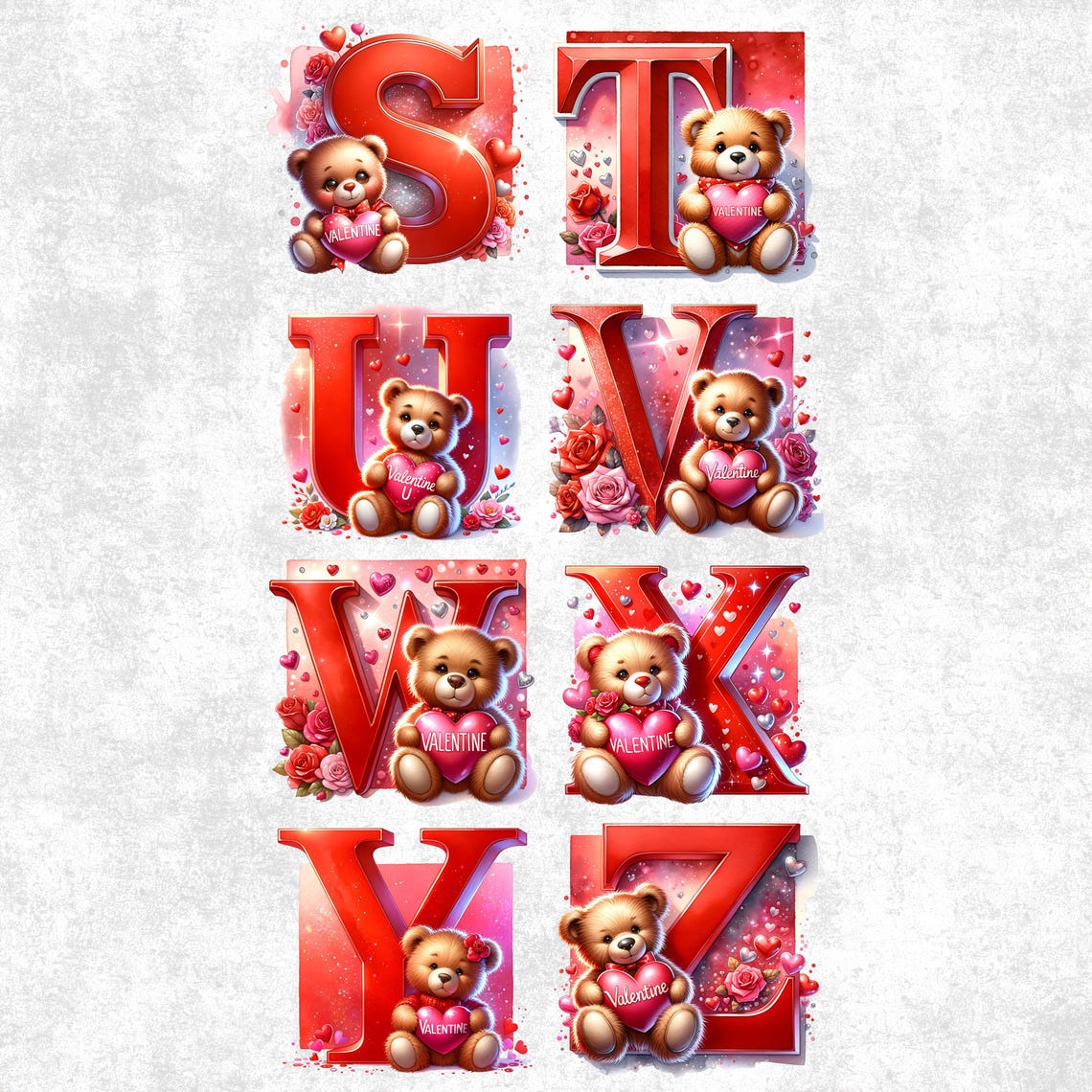 Valentines Day Alphabet PNG, Valentine Teddy, Valentines Doodle Letters ...