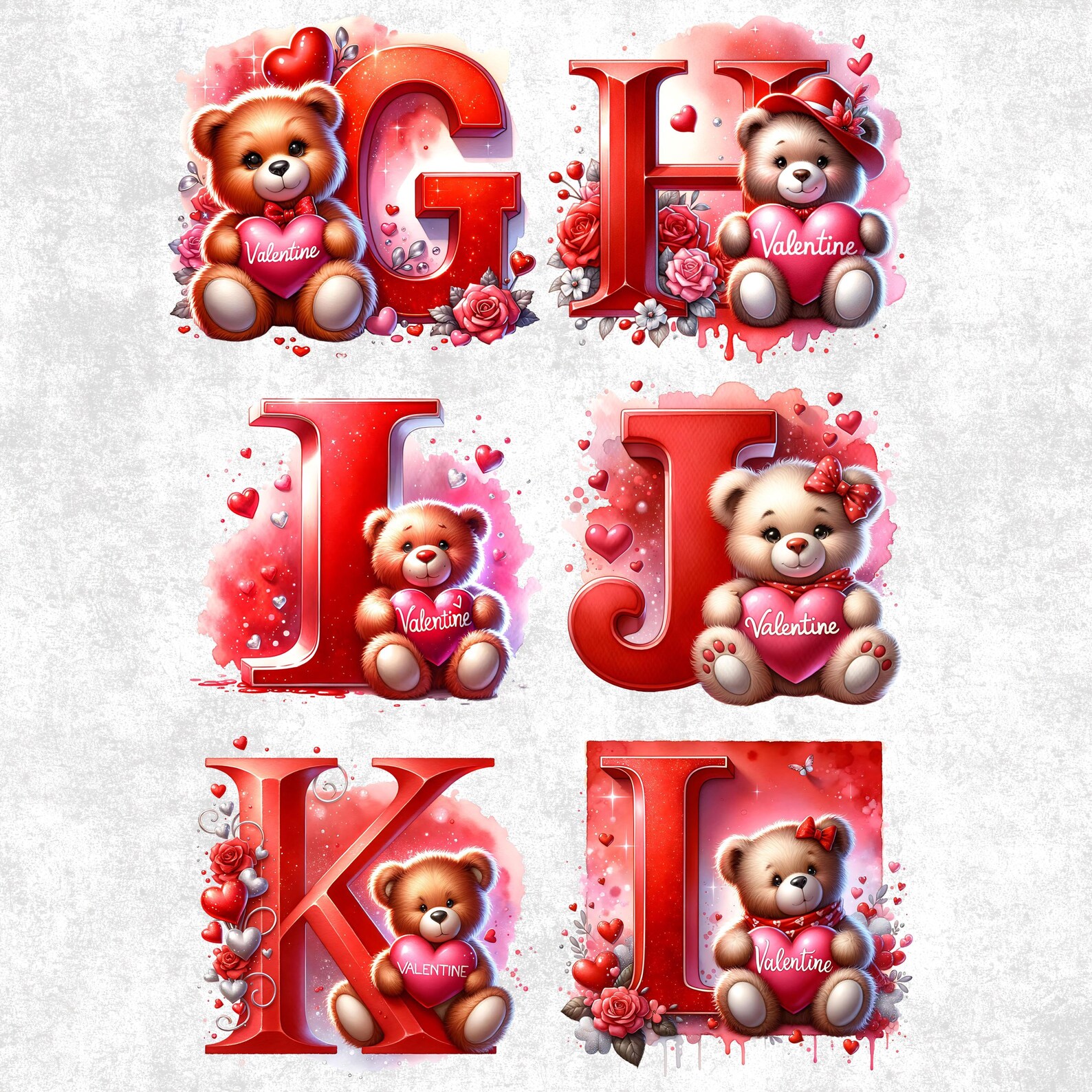 Valentines Day Alphabet PNG, Valentine Teddy, Valentines Doodle Letters ...