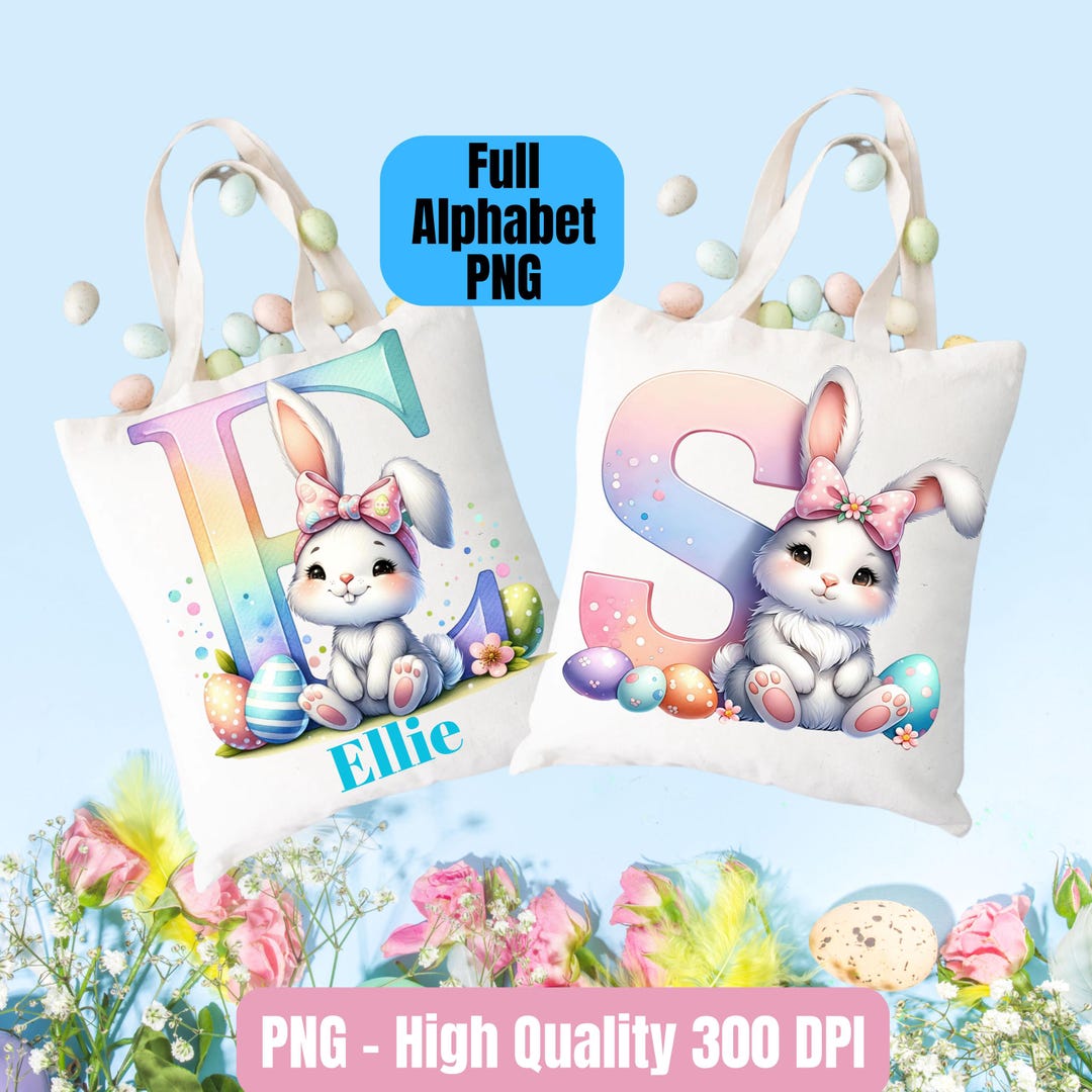 Easter Bunny Alphabet Letters PNG Bundle, Easter Bunny Clipart Digital ...
